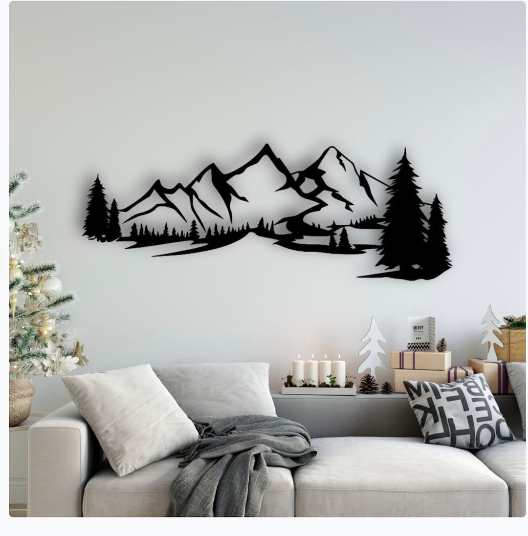 Mountain Metal Wall Art Nature and Forest Decoration Farmhouse Decor ...