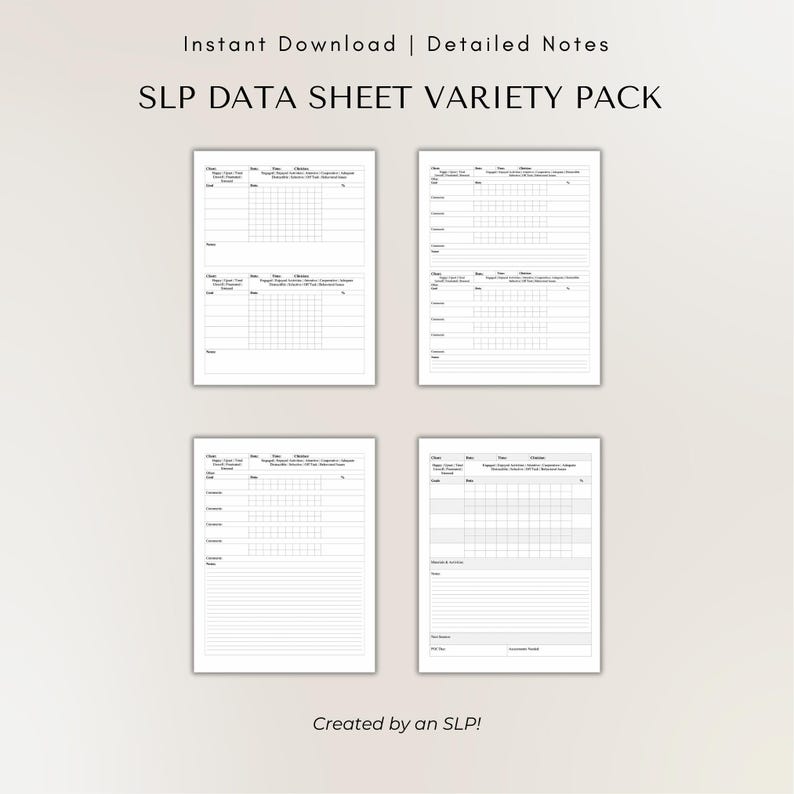 SLP Data Sheet Variety Pack | Instant Download - Etsy