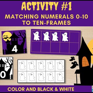 Halloween Math Worksheets: Number Sense Ten Frame Game (ages 3-6) - Etsy