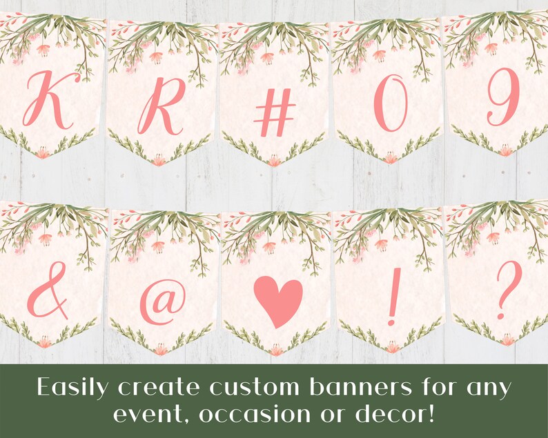 Printable Bunting Banner: Blush Watercolor Wildflowers & Greenery ...