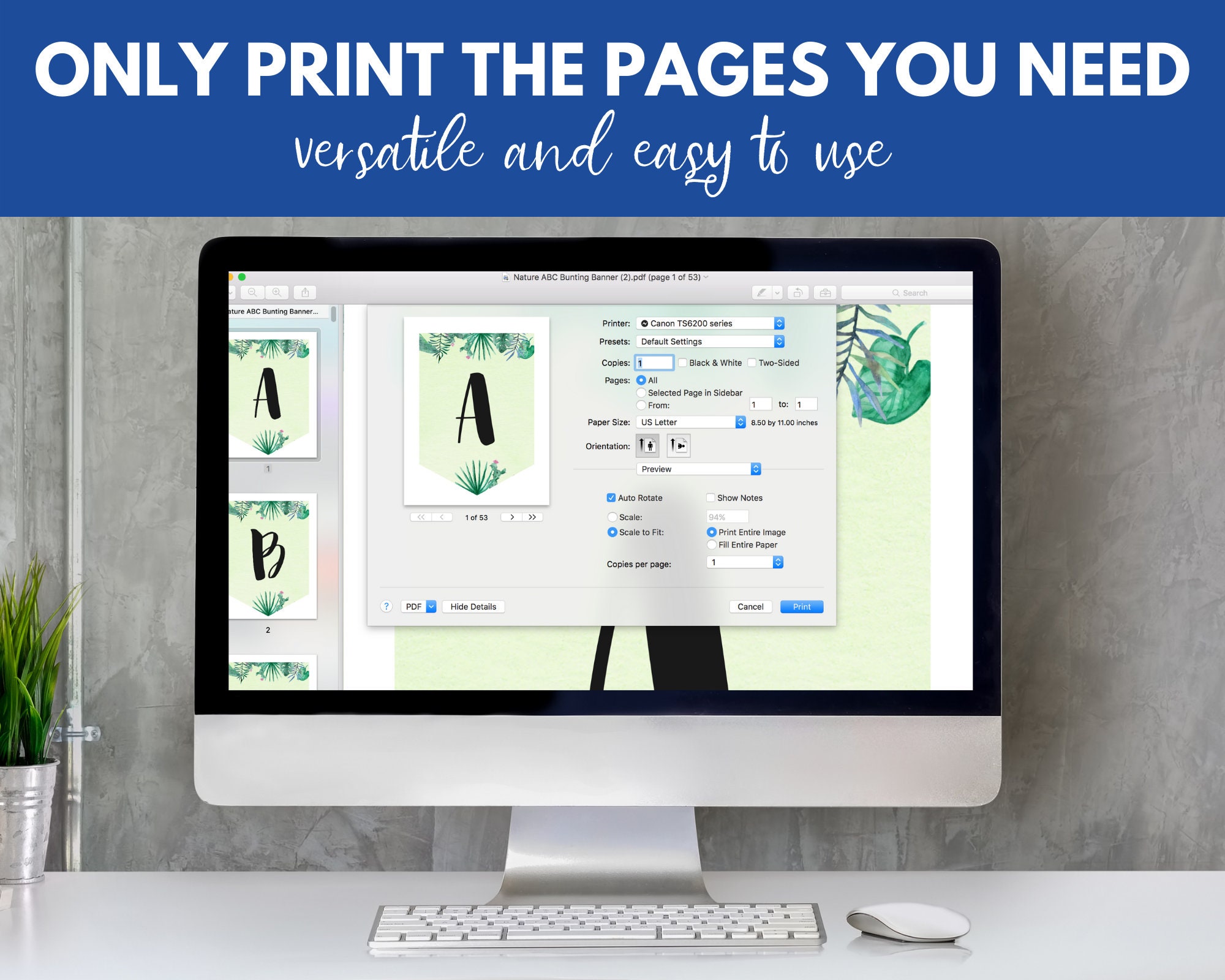 Watercolor Alphabet Bunting, Nature Theme Banner, DIY Birthday Party ...