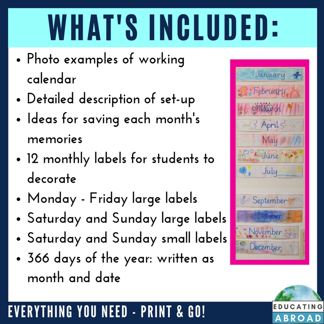 Classroom Calendar Reggio-emilia Inspired Printable Teacher Resource ...