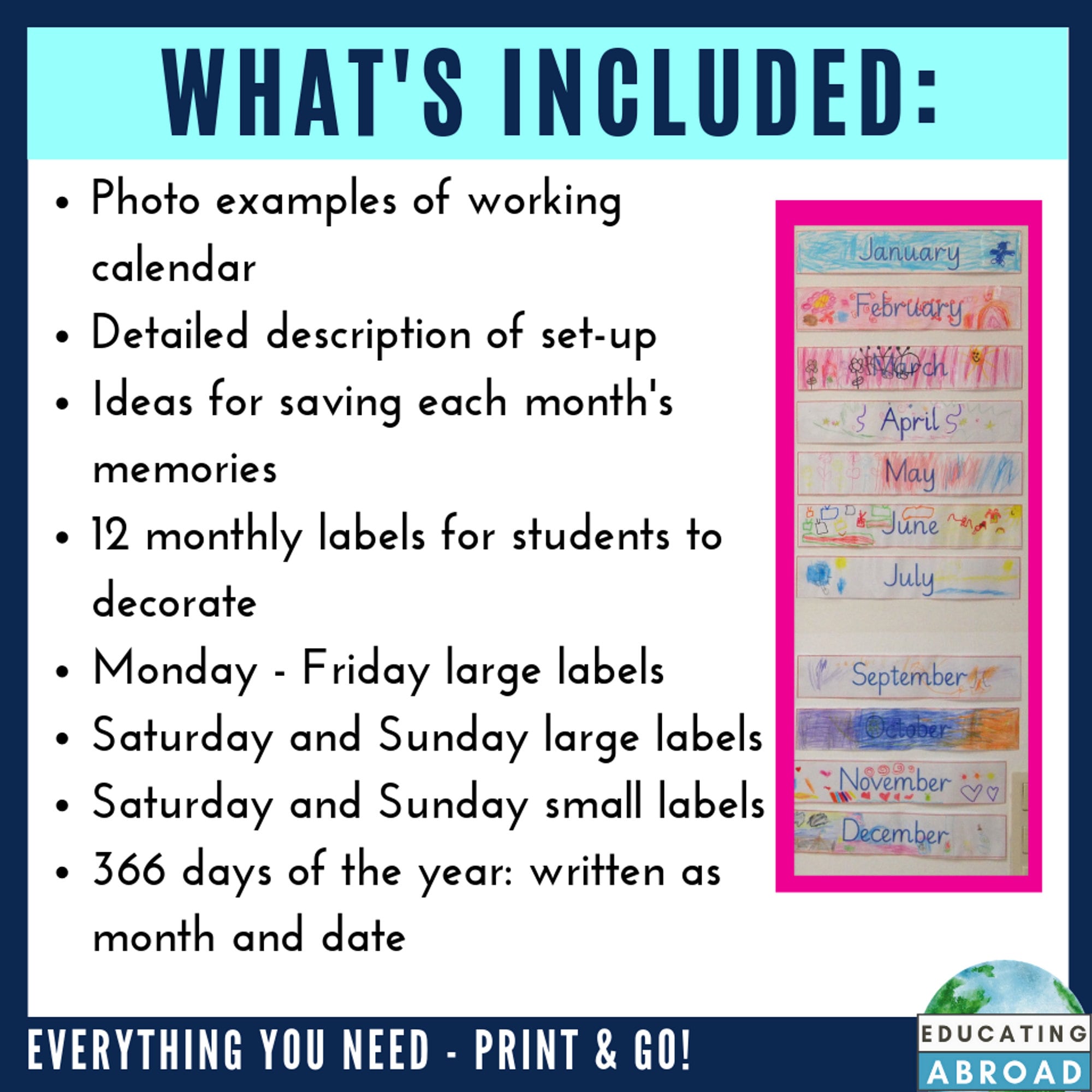 Classroom Calendar Reggio-emilia Inspired Printable Teacher Resource ...