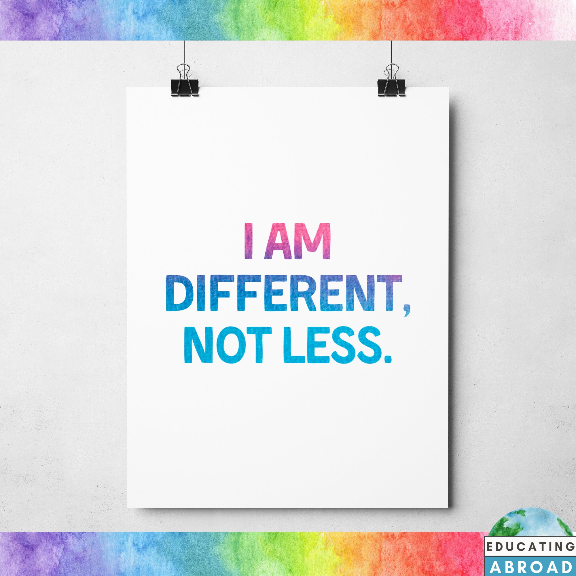 Rainbow Children's Wall Art: I Am Different Not Less (digital Download ...