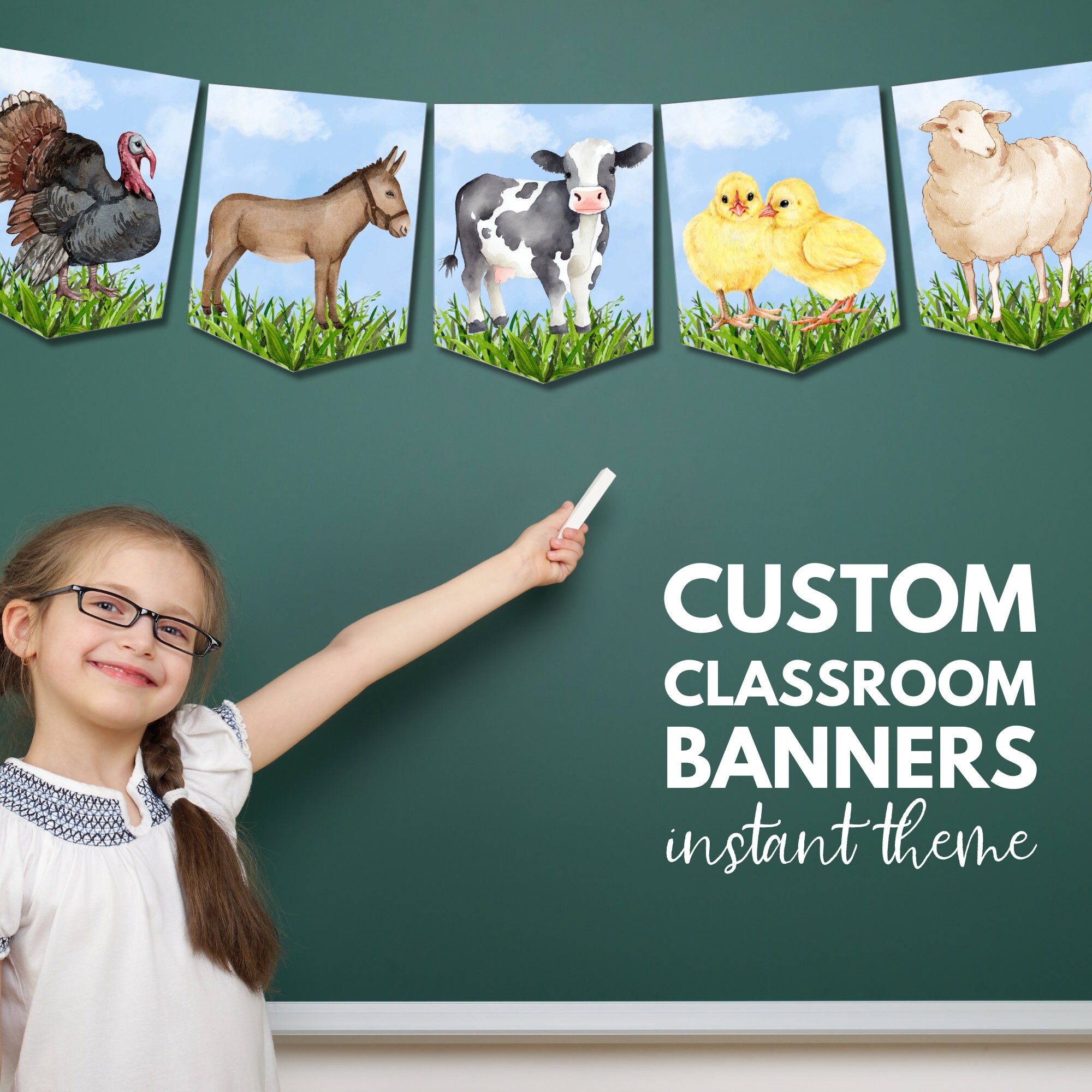 Farm Animals Banner: Printable Barnyard Animals Bunting for Farm ...