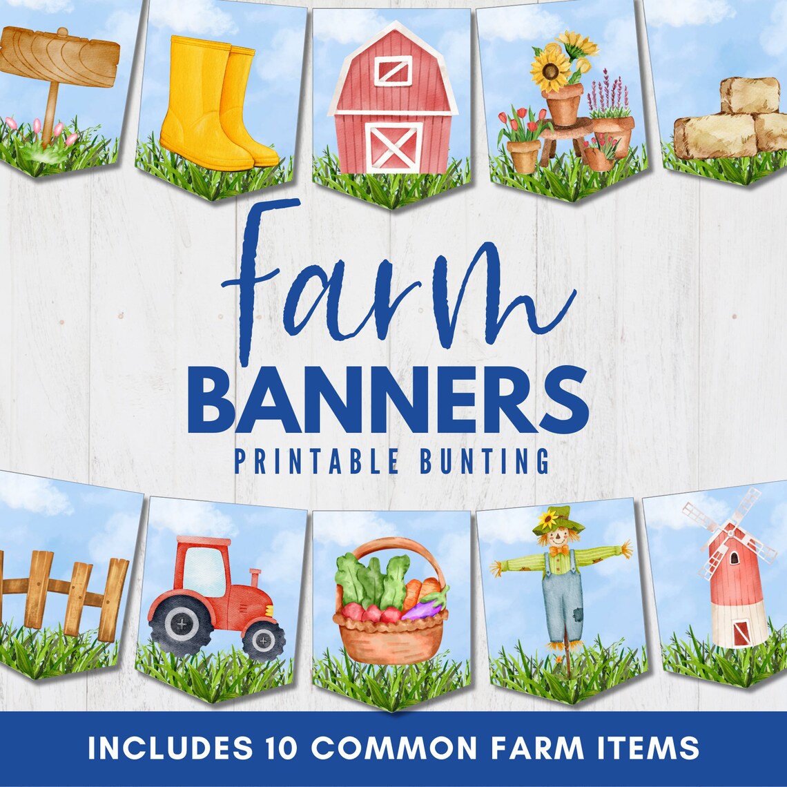Watercolor Farm Banners: Barnyard Birthday Party Decor (PDF Pattern) - Etsy