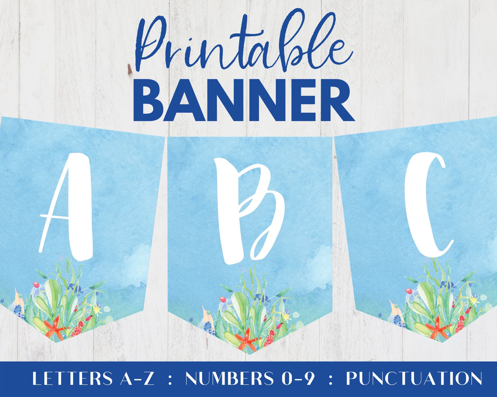 Sea Life Printable Banner: Alphabet, Numbers, Punctuation (digital ...