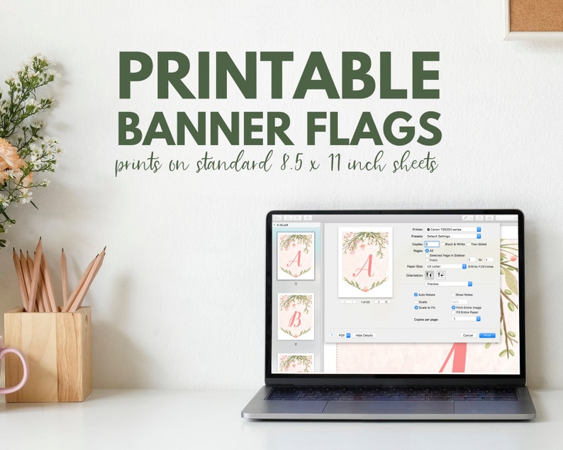 Printable Bunting Banner: Blush Watercolor Wildflowers & Greenery ...