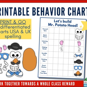 Mr. Potato Head Classroom Behavior Chart: Printable Incentive System - Etsy
