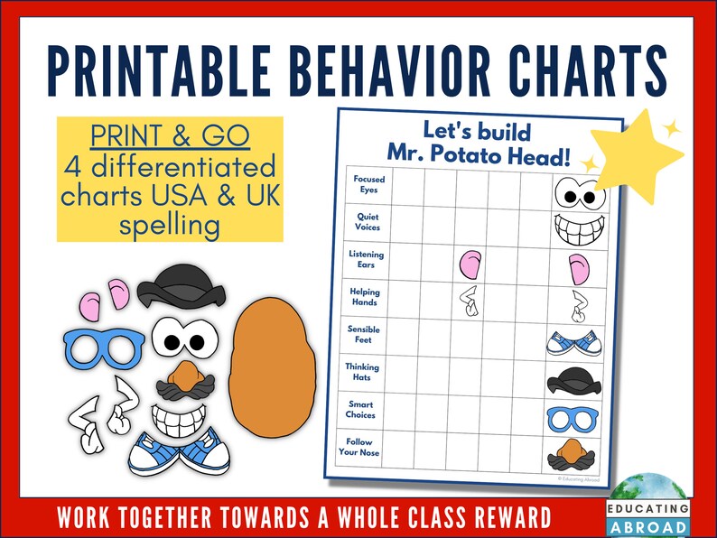 Mr. Potato Head Classroom Behavior Chart: Printable Incentive System - Etsy