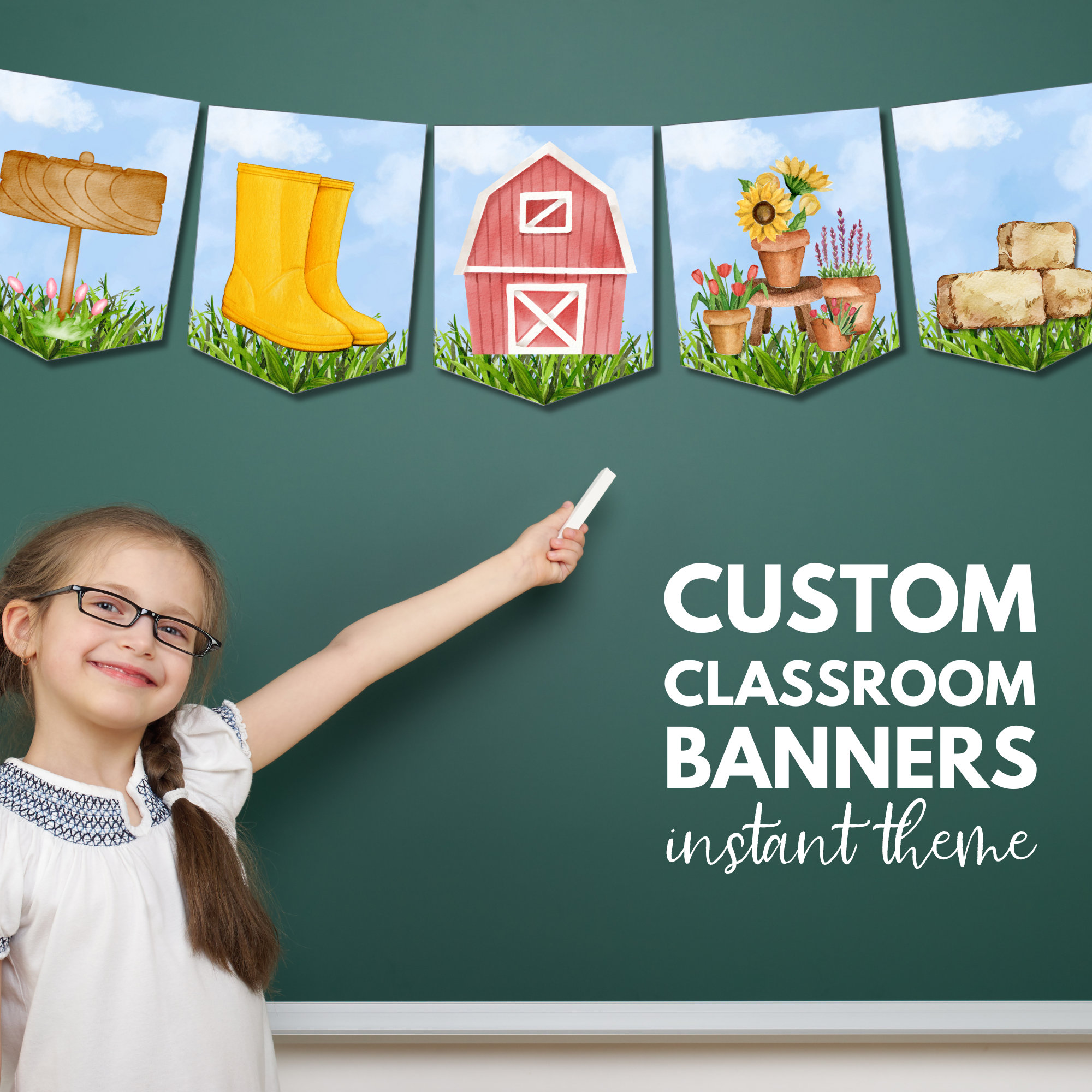 Watercolor Farm Banners: Barnyard Birthday Party Decor (PDF Pattern) - Etsy