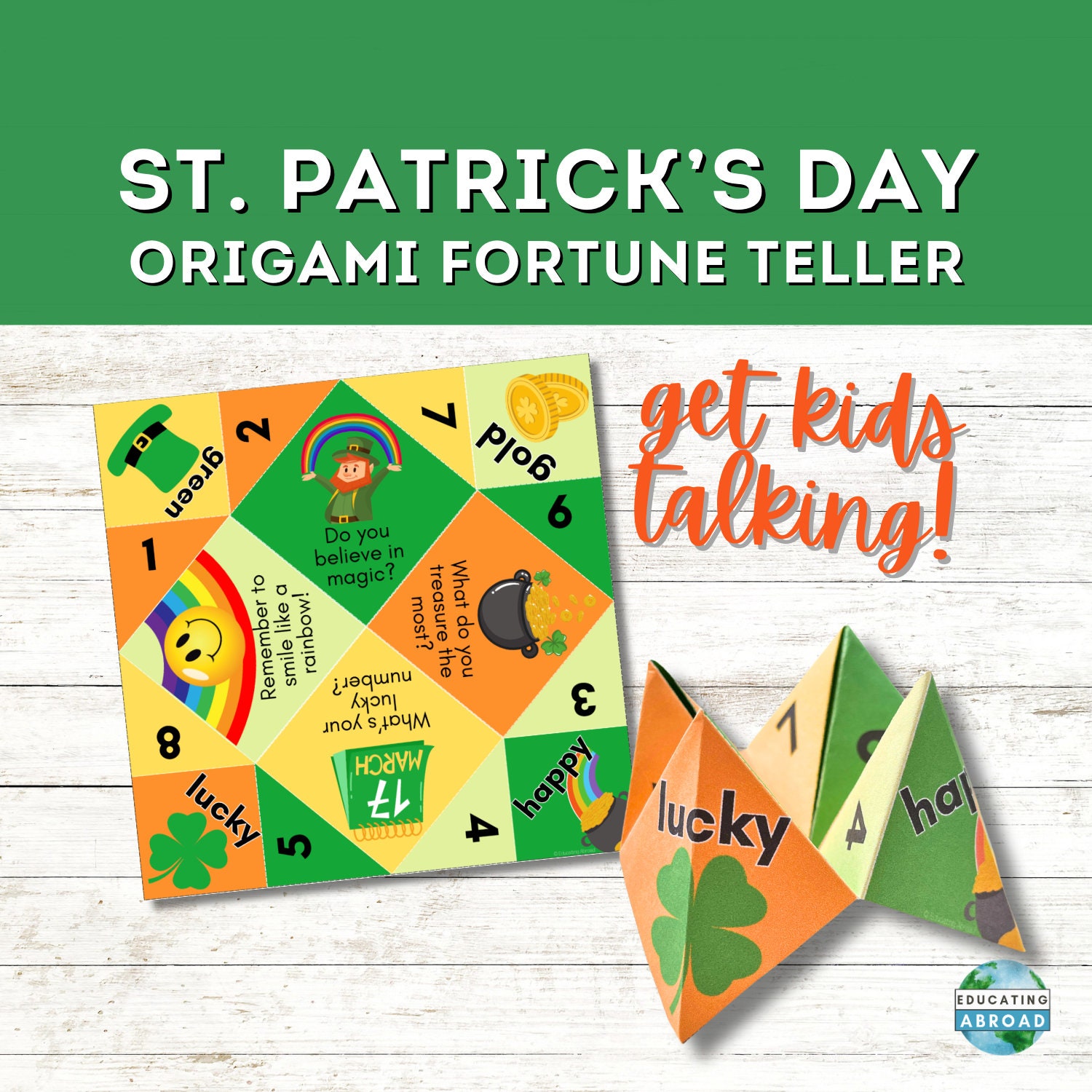 St. Patrick's Day Origami Fortune Teller: Kids' Craft (PDF Pattern) - Etsy