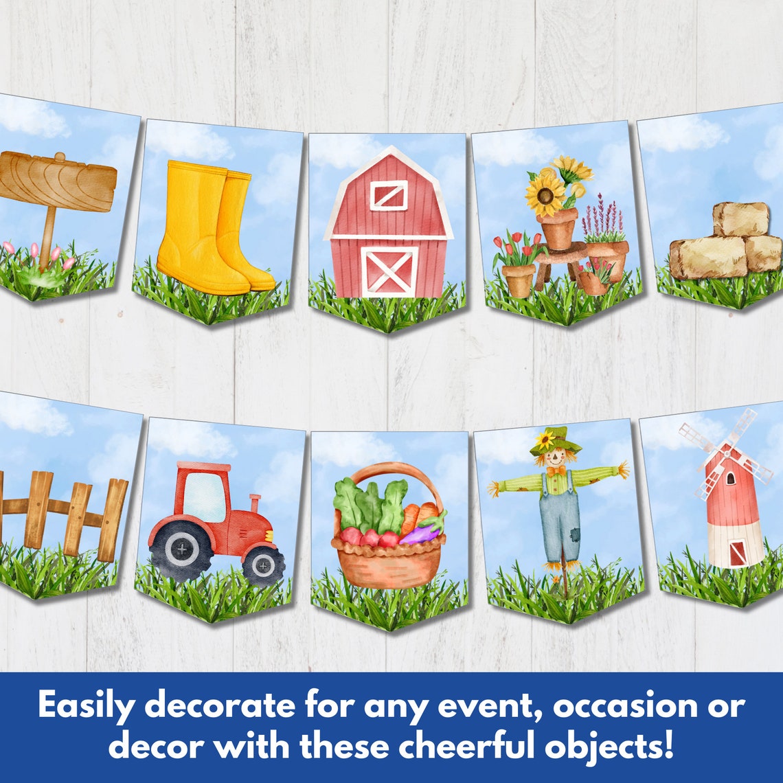Watercolor Farm Banners: Barnyard Birthday Party Decor (PDF Pattern) - Etsy