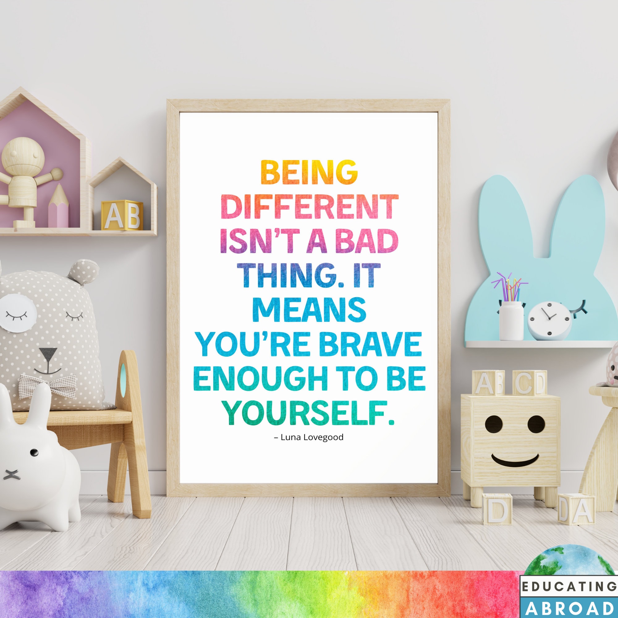 Inspirational Classroom Poster: Be Unique, Be Yourself - Rainbow Quote ...