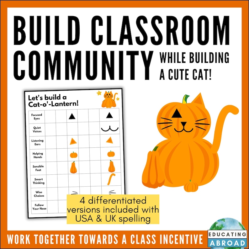 Halloween Behavior Chart: Build a Cat-o-lantern Reward System (digital ...