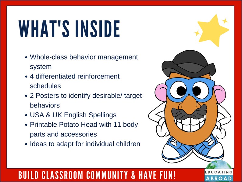 Mr. Potato Head Classroom Behavior Chart: Printable Incentive System - Etsy