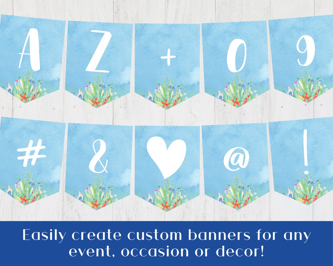Sea Life Printable Banner: Alphabet, Numbers, Punctuation (digital ...