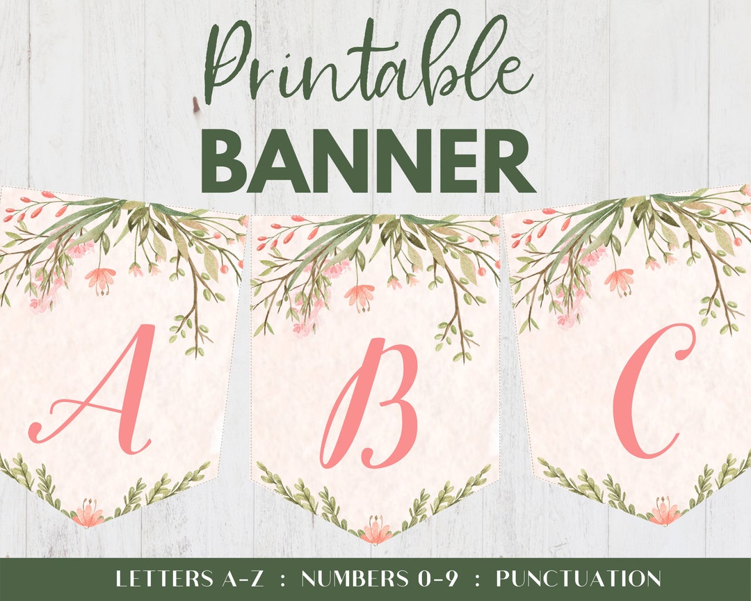 Printable Bunting Banner: Blush Watercolor Wildflowers & Greenery ...