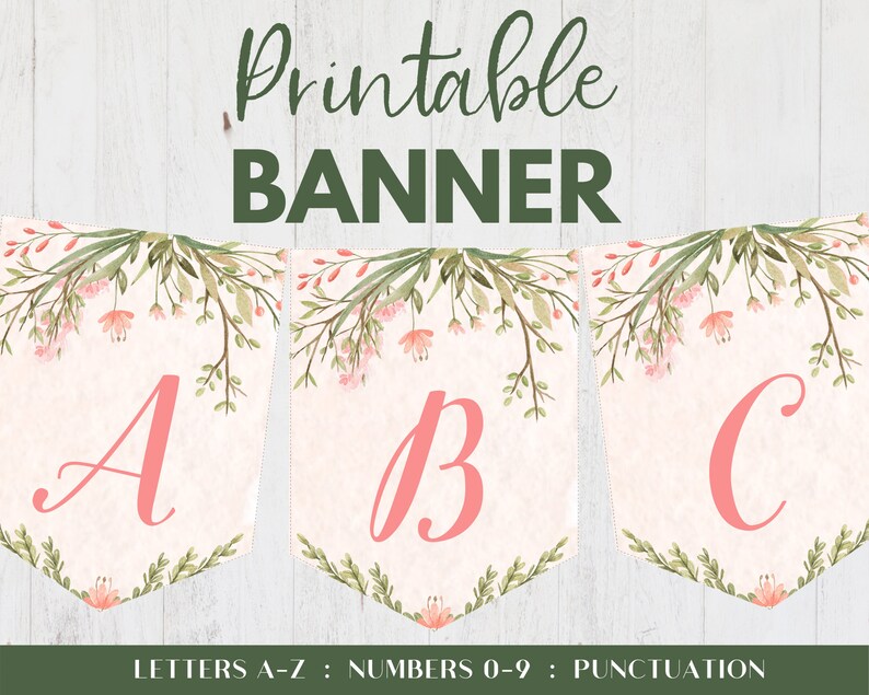 Printable Bunting Banner: Blush Watercolor Wildflowers & Greenery ...