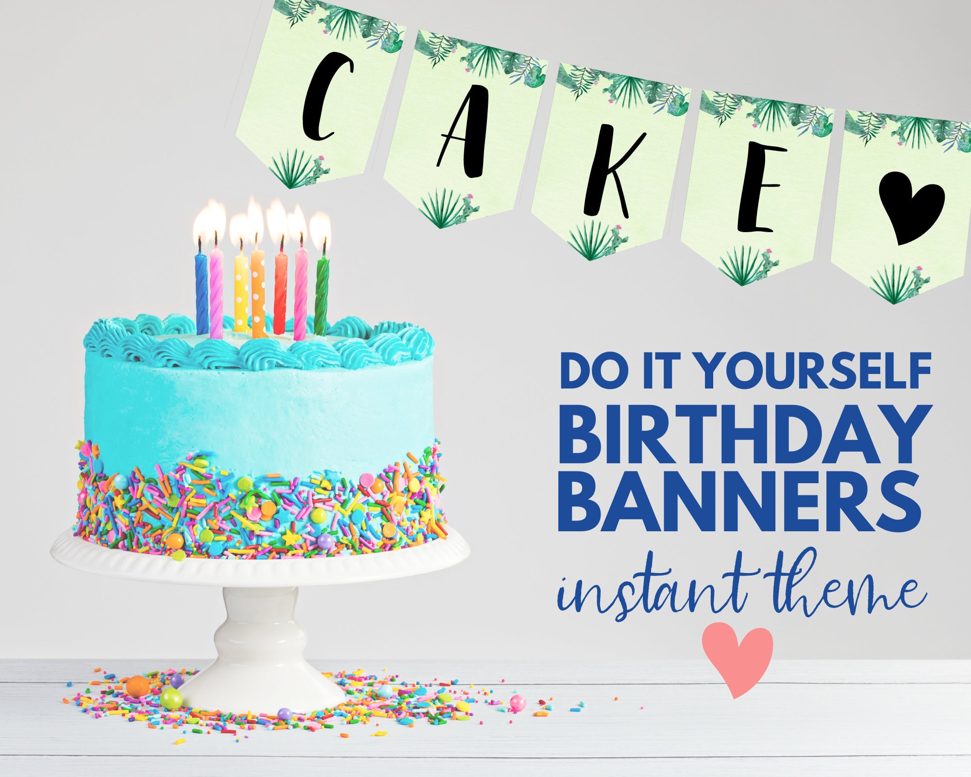 Watercolor Alphabet Bunting, Nature Theme Banner, DIY Birthday Party ...