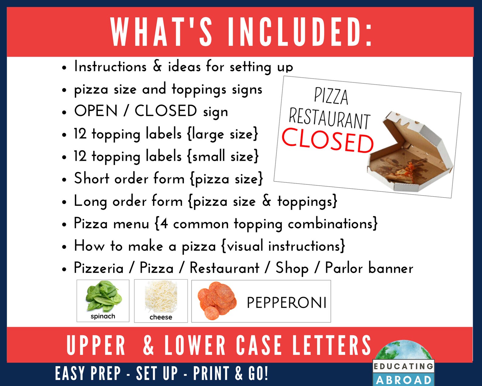 Pizza Dramatic Play, Classroom Printable, Pre-k and Kindergarten ...