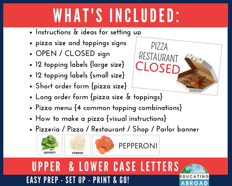 Pizza Dramatic Play, Classroom Printable, Pre-k and Kindergarten ...