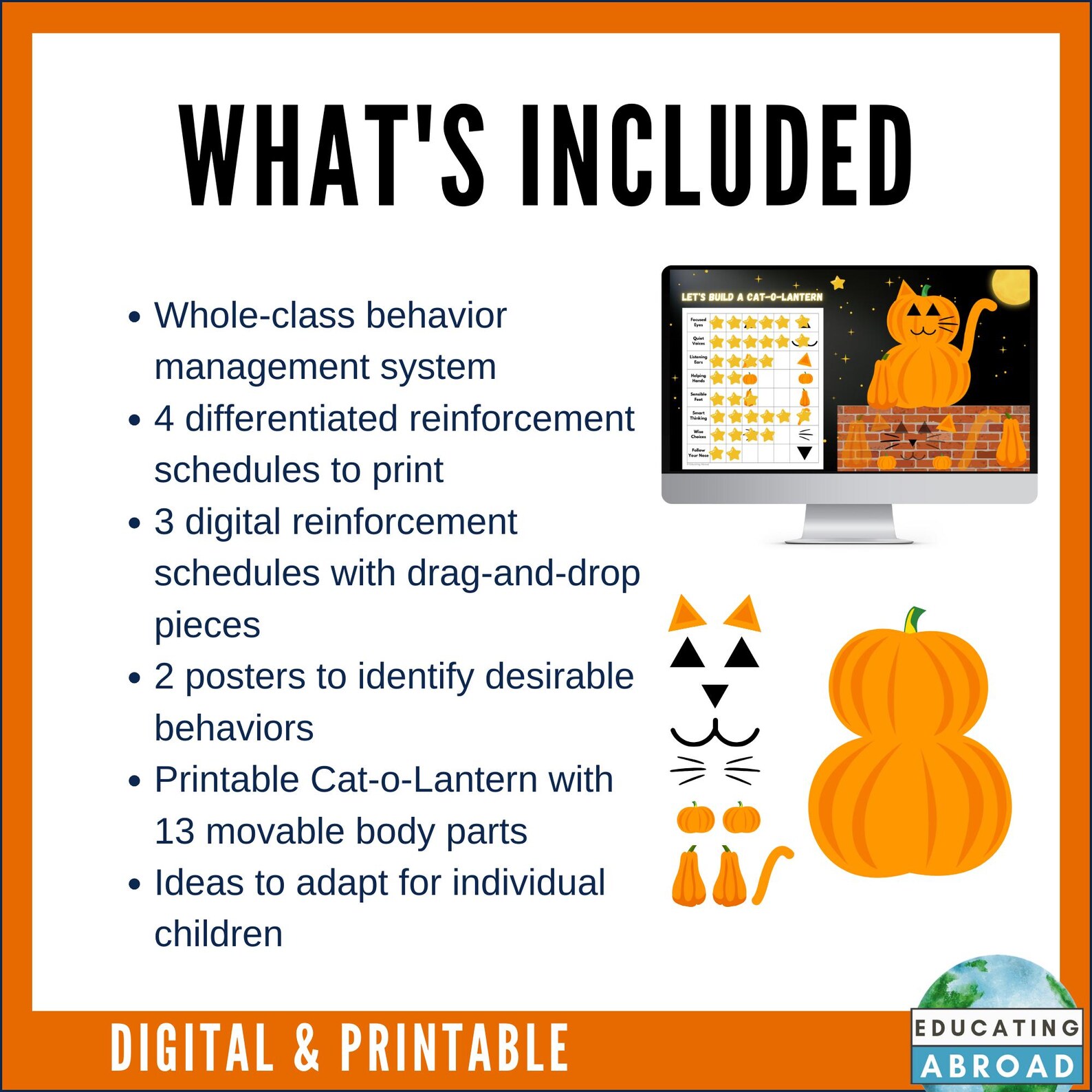 Halloween Behavior Chart: Build a Cat-o-lantern Reward System (digital ...