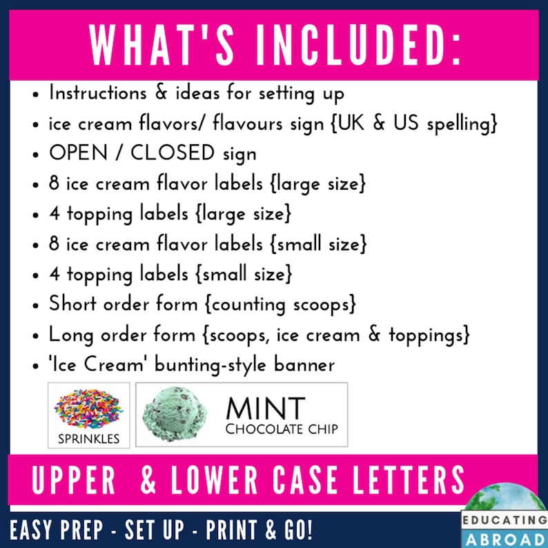 Dramatic Play Printable Ice Cream Shop for Prek to Kindergarten Pretend ...