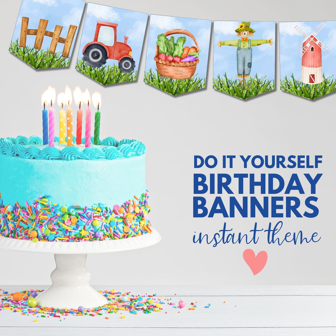 Watercolor Farm Banners: Barnyard Birthday Party Decor (PDF Pattern) - Etsy