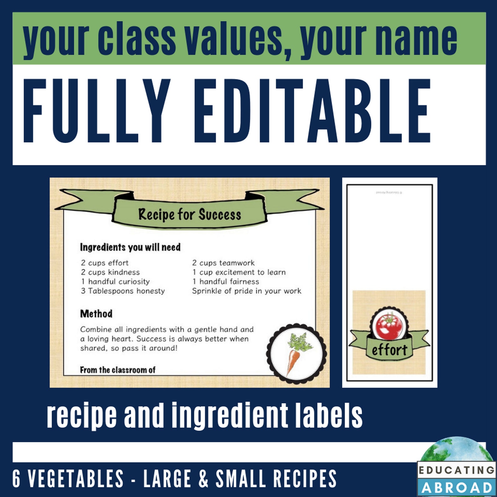 Back to School Recipe for Success Activity, EDITABLE Printable Farmer's ...