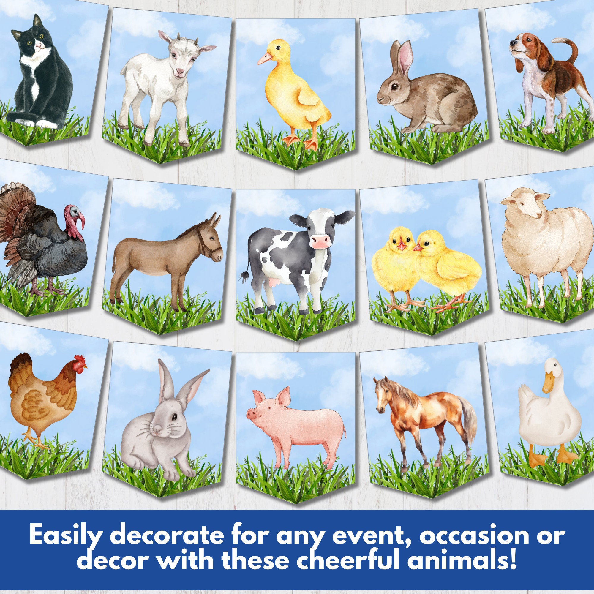 Farm Animals Banner: Printable Barnyard Animals Bunting for Farm ...