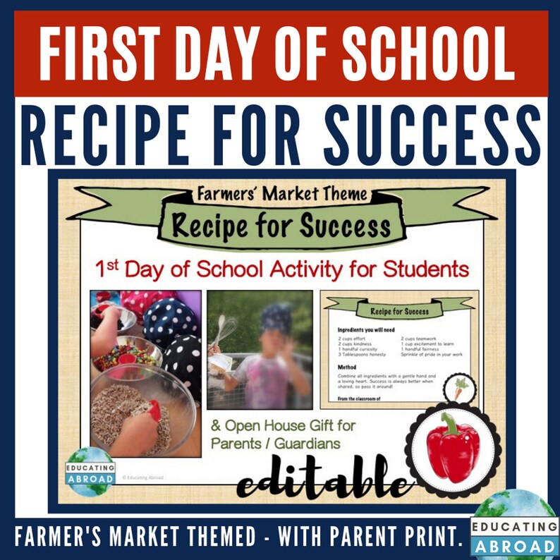 Back to School Recipe for Success Activity EDITABLE Printable - Etsy