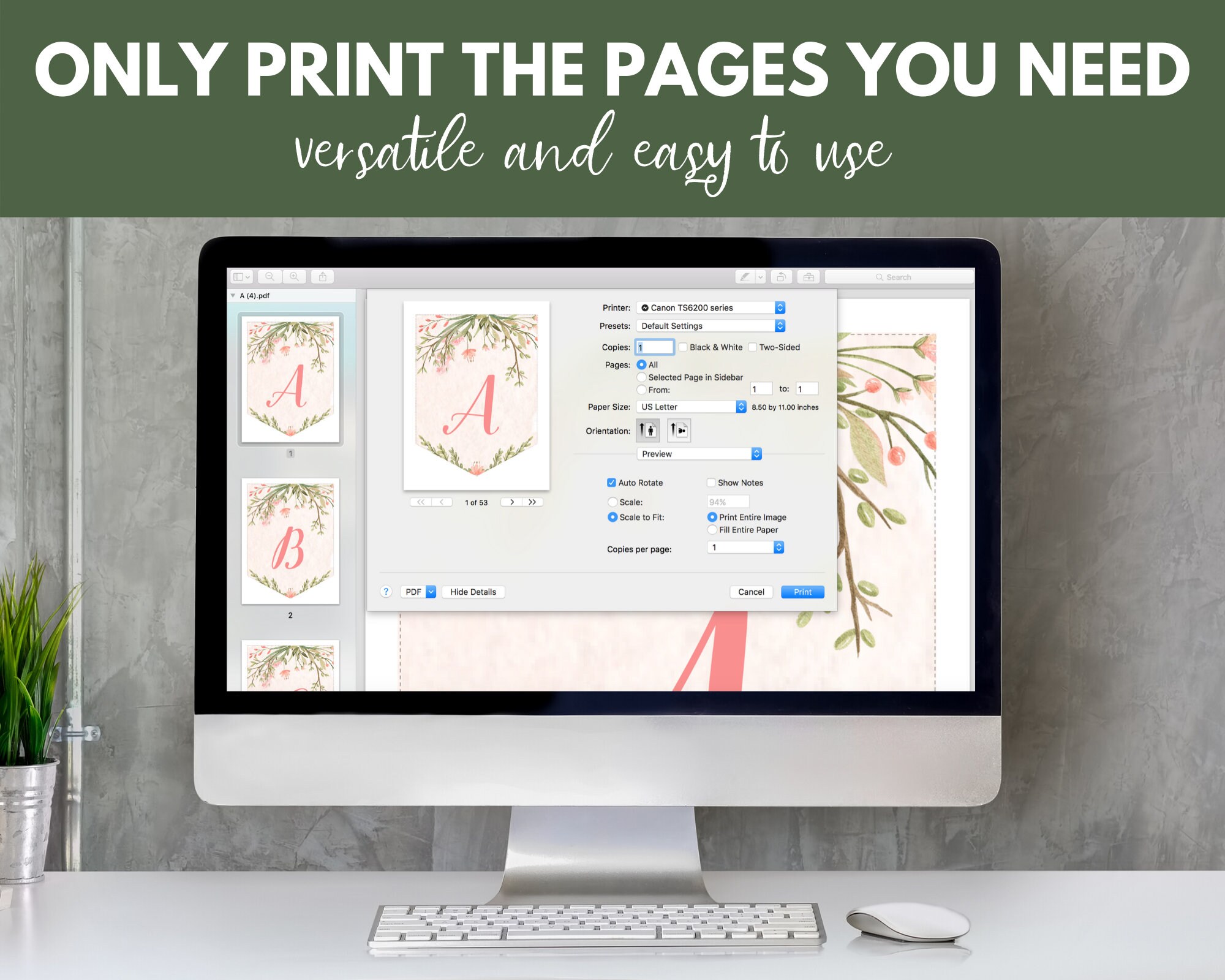 Printable Bunting Banner: Blush Watercolor Wildflowers & Greenery ...