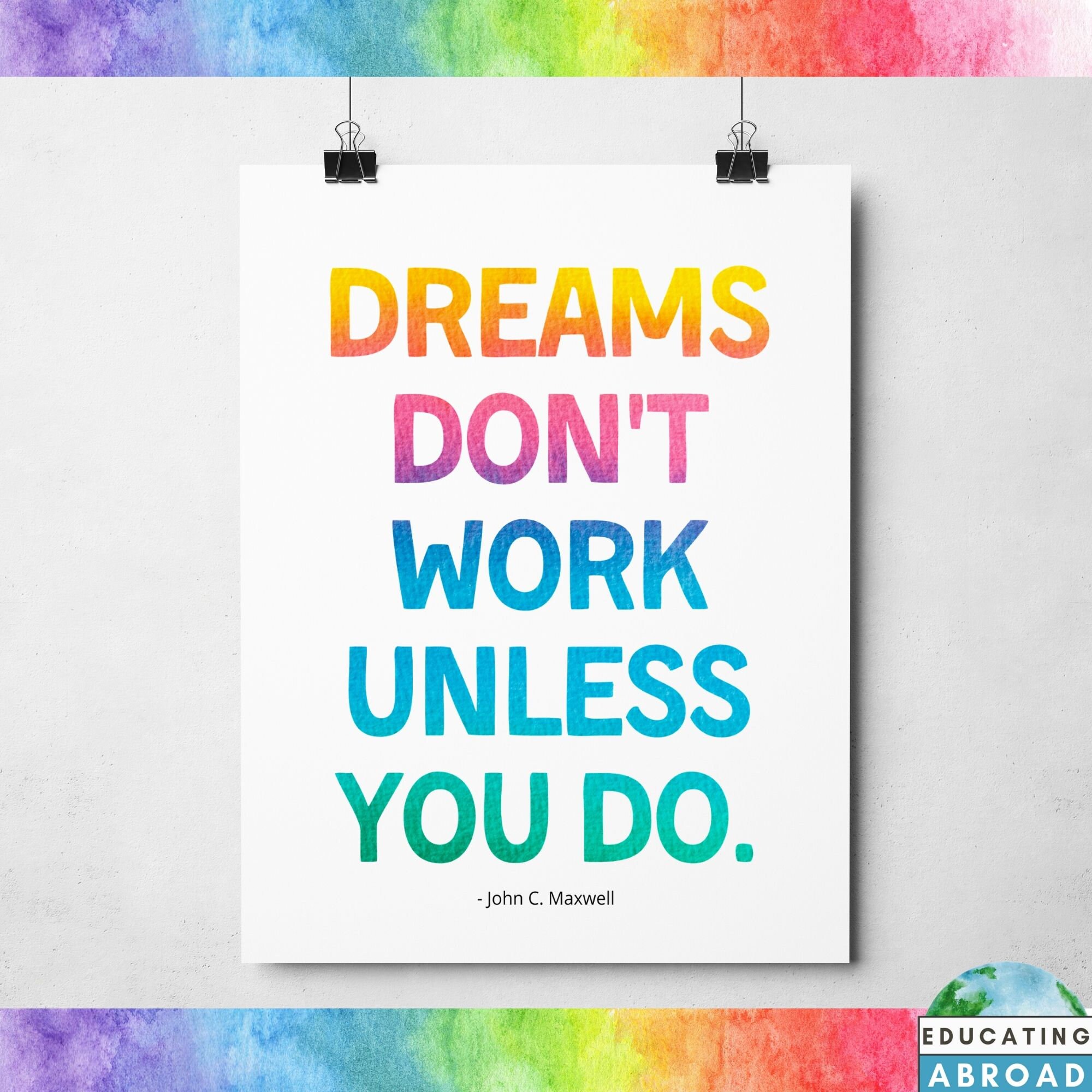 Inspirational Classroom Poster: Dreams Don't Work Quote (digital ...
