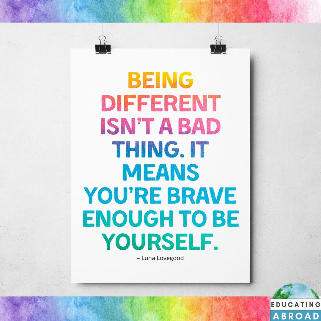 Inspirational Classroom Poster: Be Unique, Be Yourself - Rainbow Quote ...