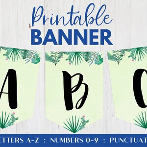 Watercolor Alphabet Bunting, Nature Theme Banner, DIY Birthday Party ...