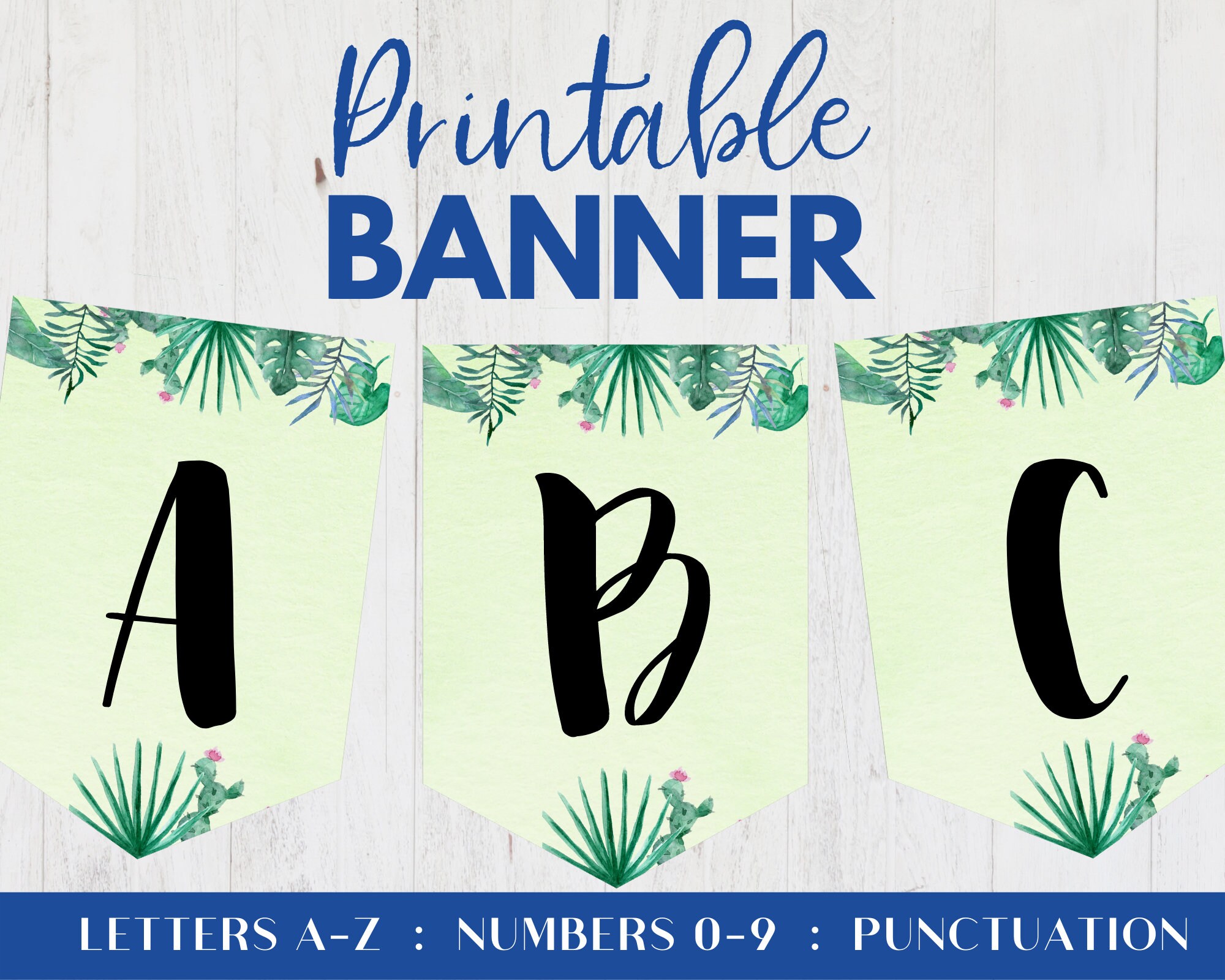 Watercolor Alphabet Bunting, Nature Theme Banner, DIY Birthday Party ...