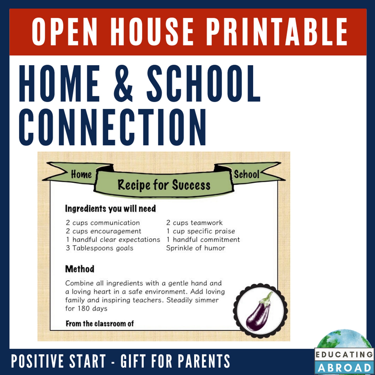 Back to School Recipe for Success Activity, EDITABLE Printable Farmer's ...