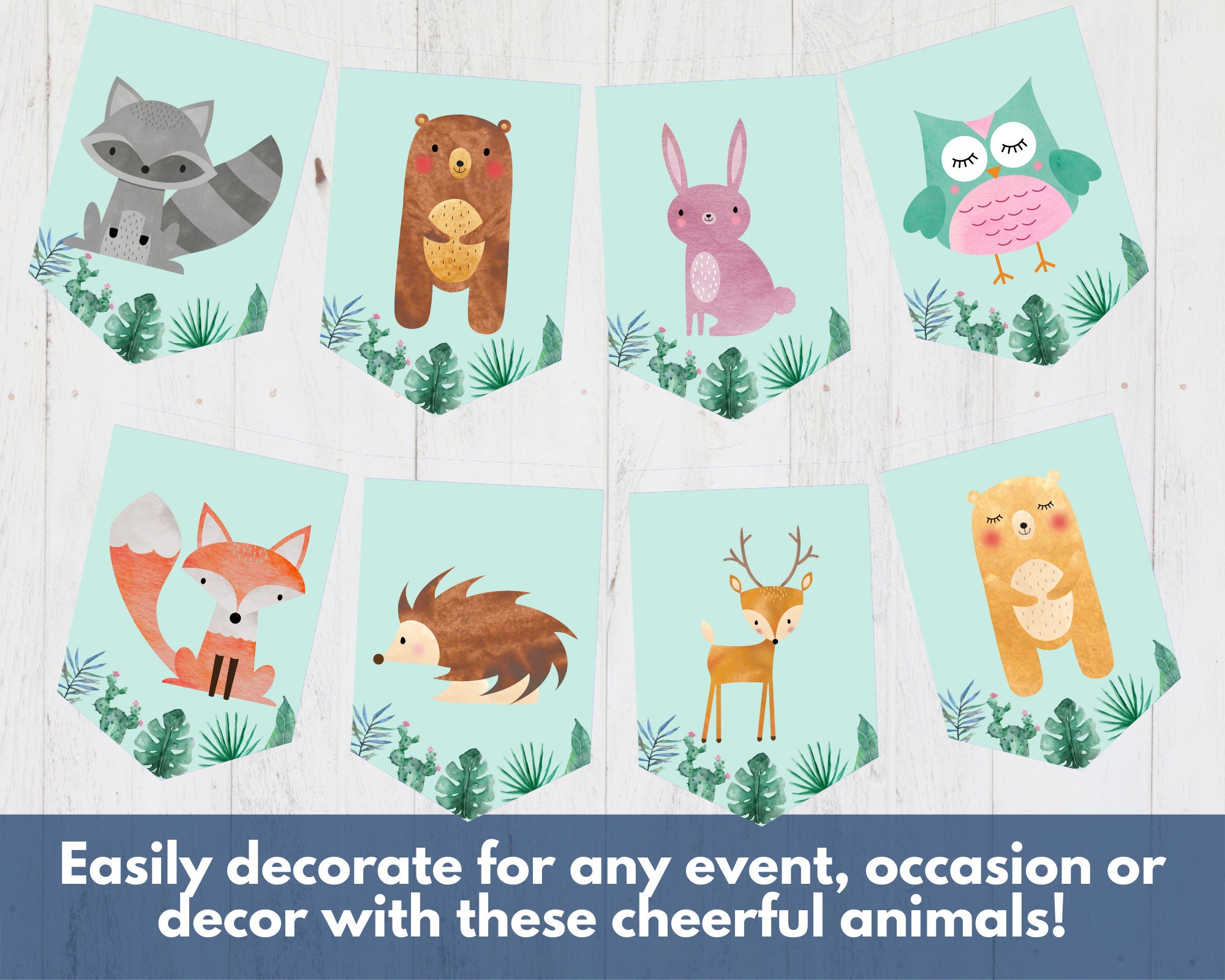 Animal Theme Printable Birthday Bunting Banner Party Decor - Etsy