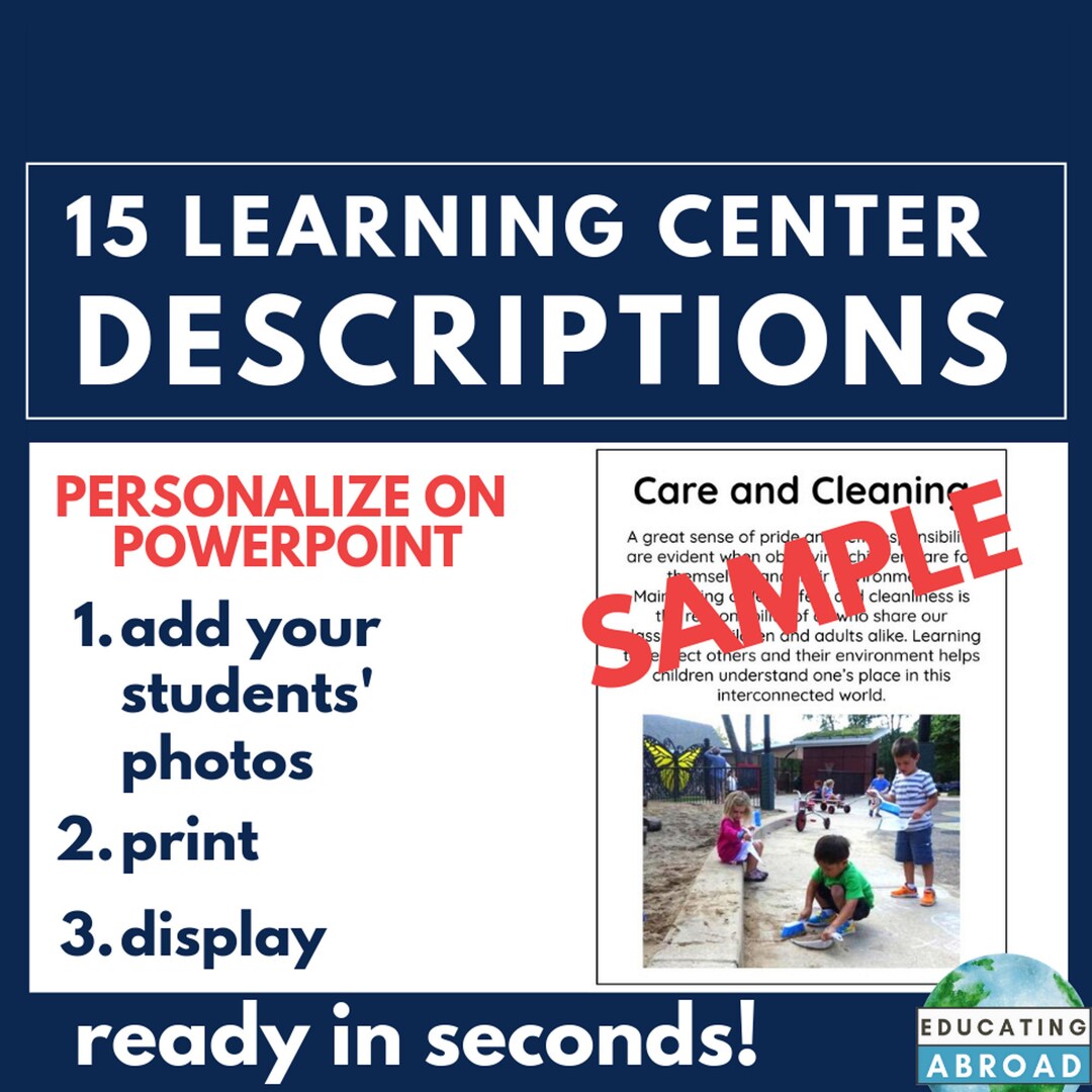 Printable Classroom Decor Editable Learning Center Description ...