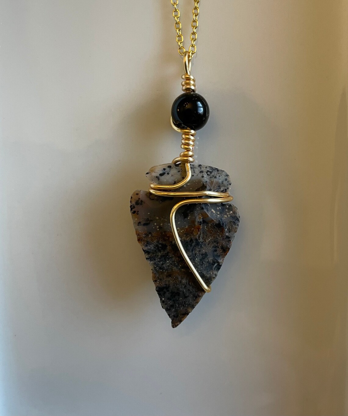 Handmade Necklace Natural Arrowhead Necklace Obsidian Bead - Etsy