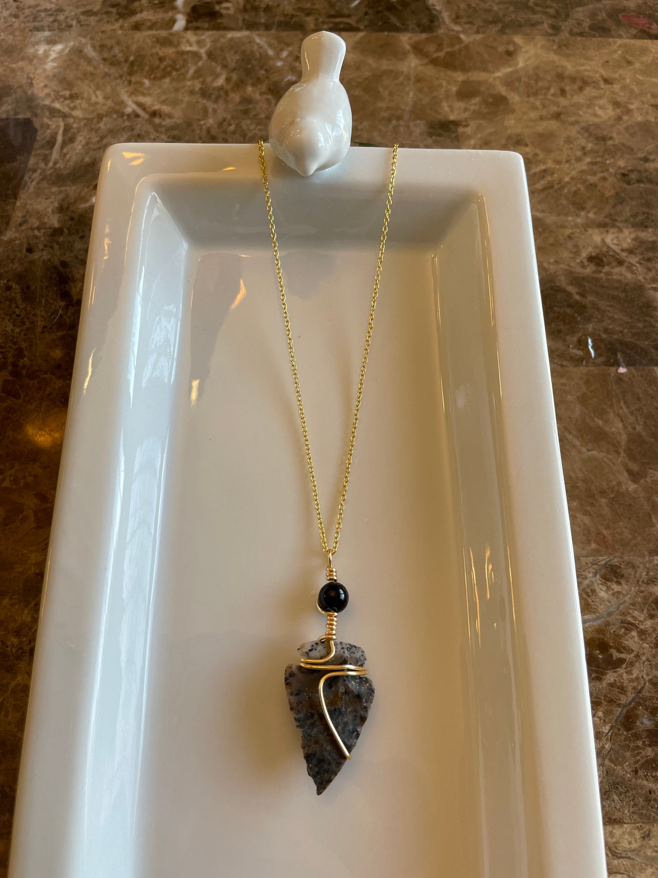 Handmade Necklace Natural Arrowhead Necklace Obsidian Bead - Etsy