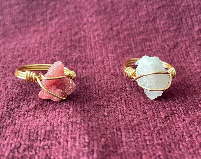 Wire Wrapped Ring,druzy Ring,light Pink Ring,gemstone Ring,natural ...