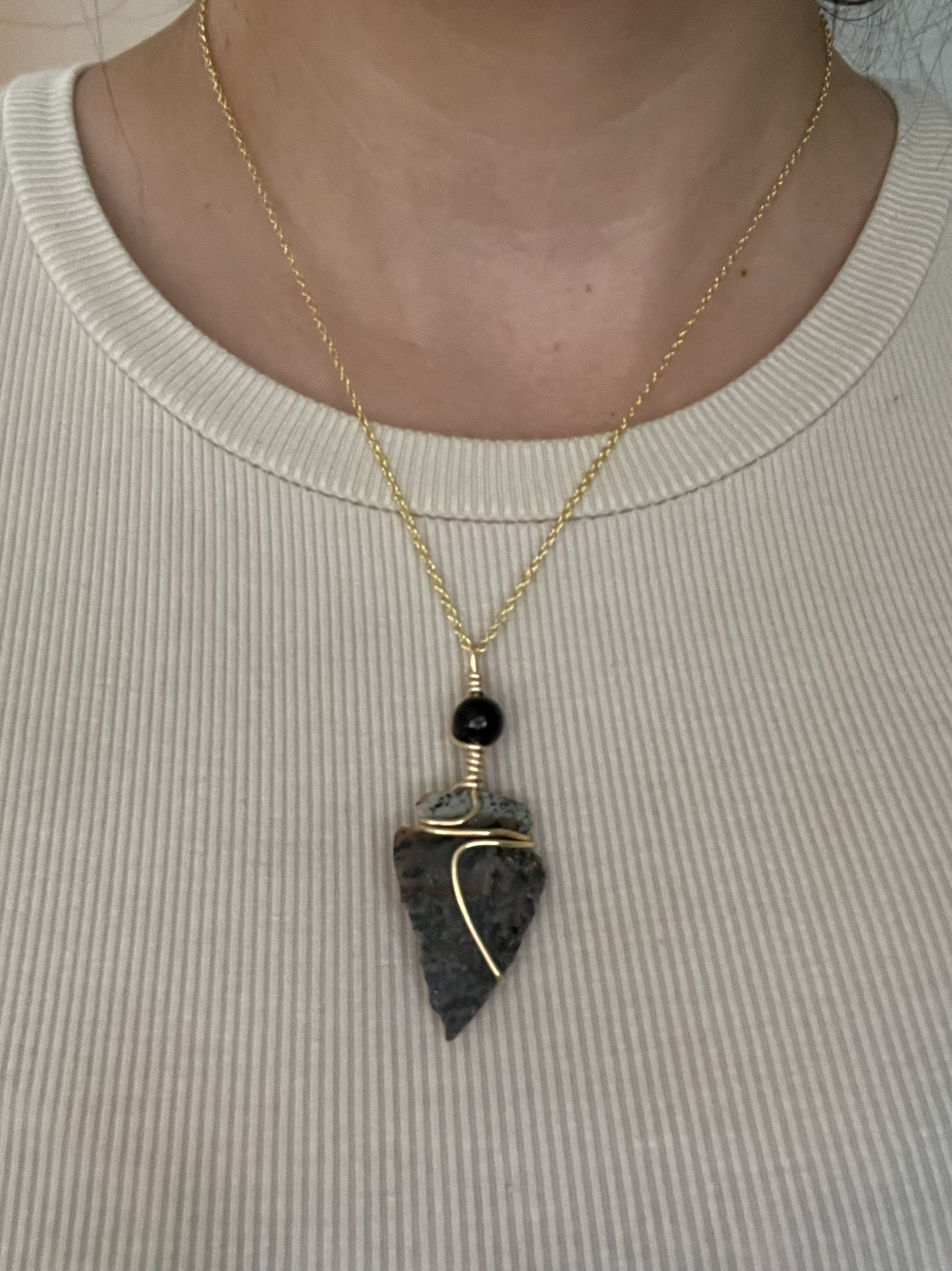 Handmade Necklace Natural Arrowhead Necklace Obsidian Bead - Etsy
