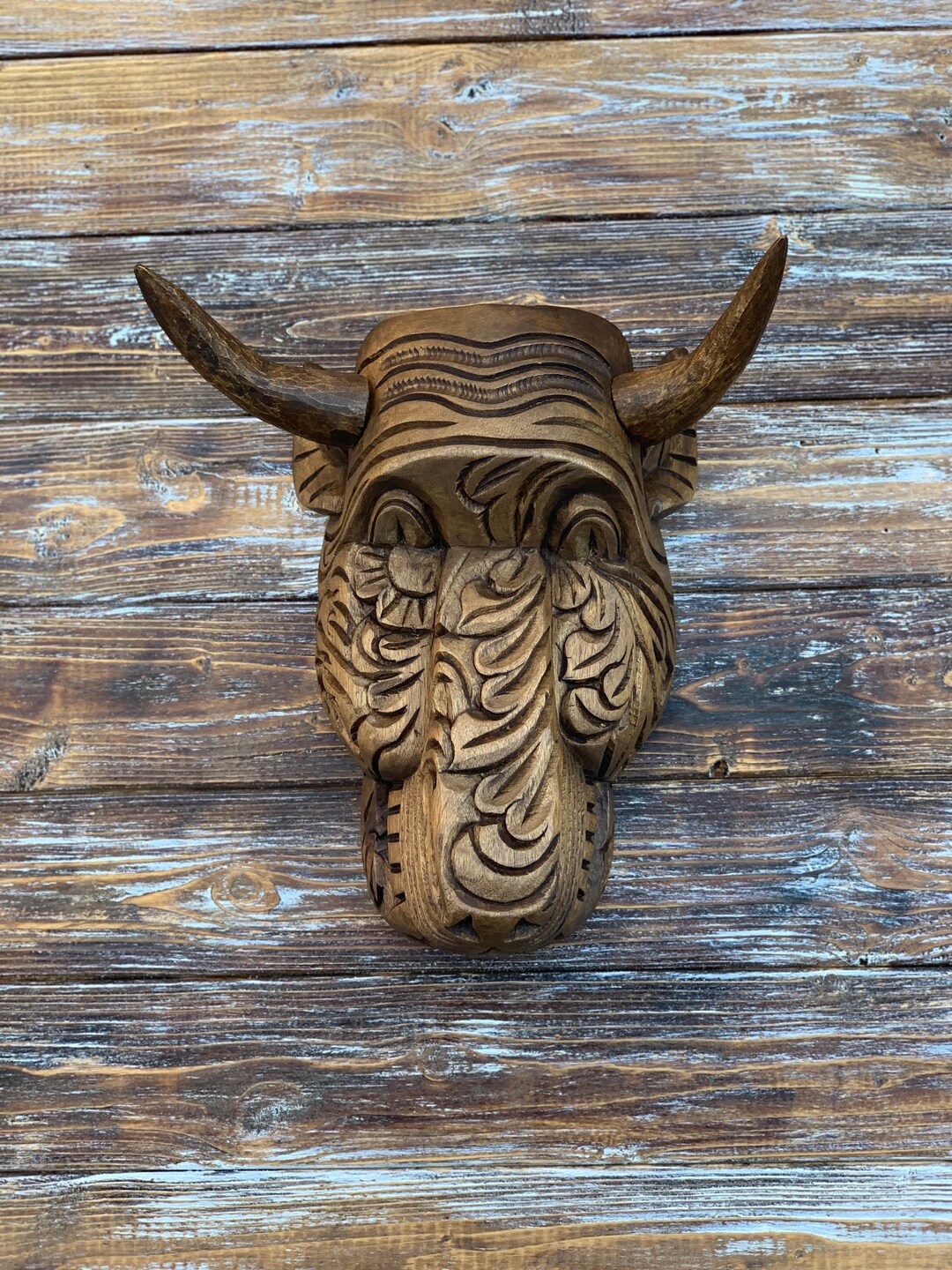 Wooden Bull Mask- Devil Wood Mask- Hand Carved Mask - Etsy