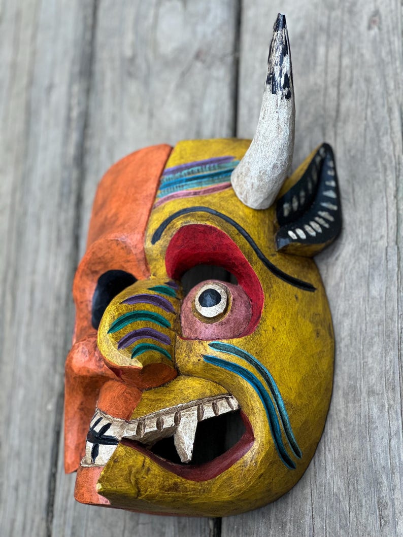 Wood Mask- Hand Carved Mask- Devil Mask- Mexican Mask- - Etsy