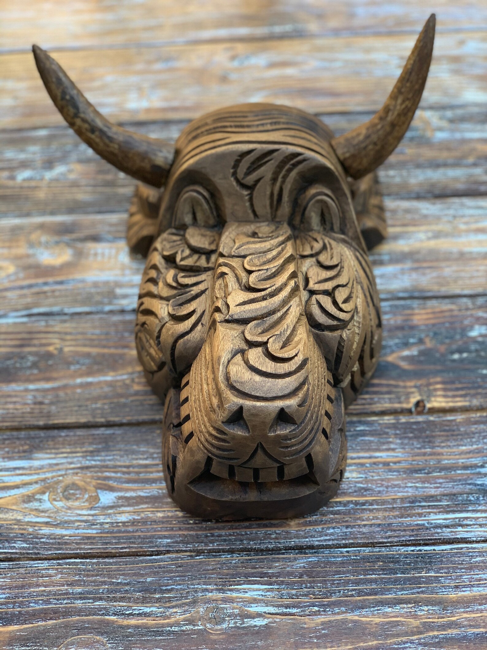 Wooden Bull Mask Devil Wood Mask Hand Carved Mask - Etsy