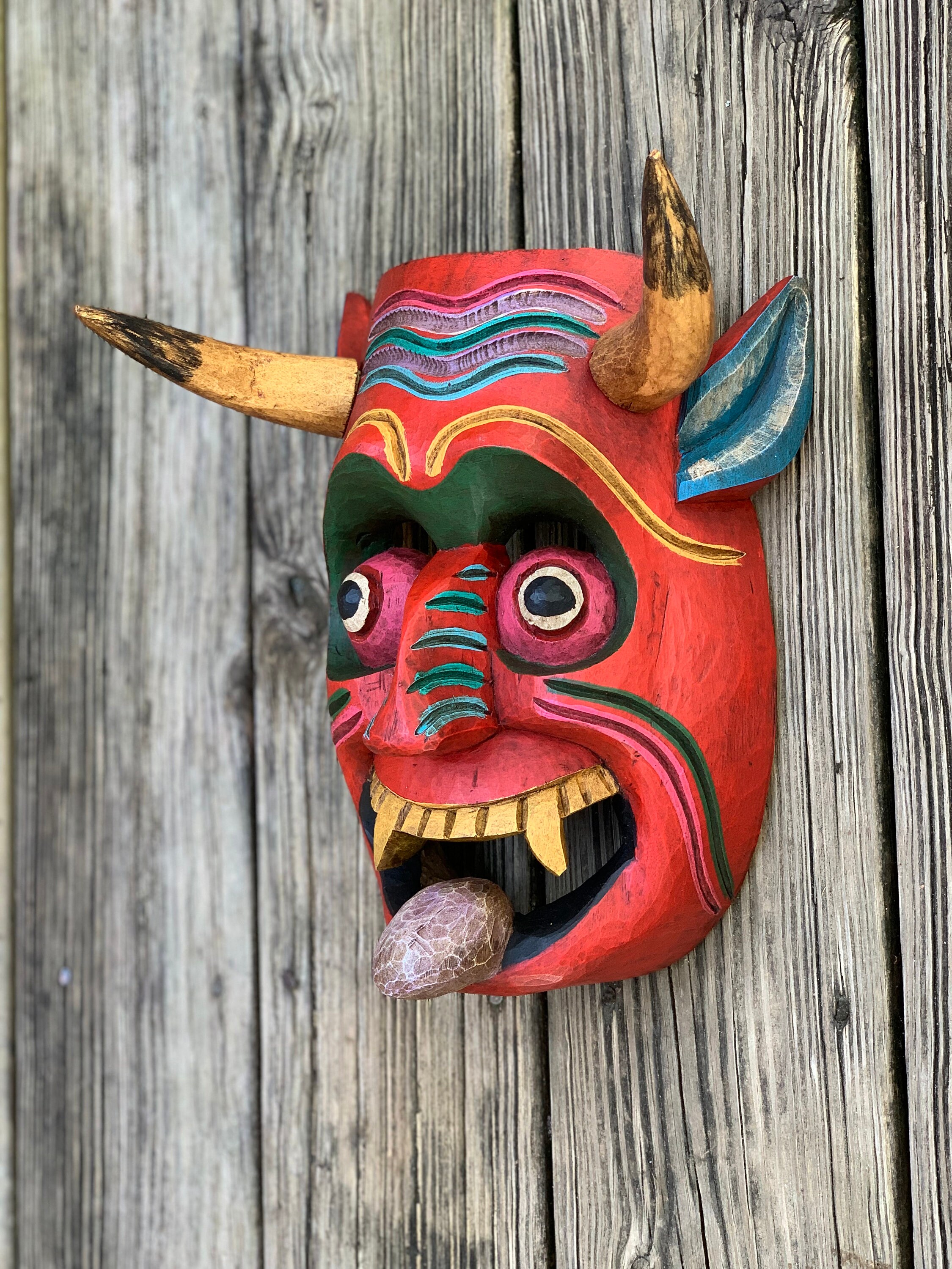 Golden demon wood mask demon mask devil mask-Halloween mask | Etsy