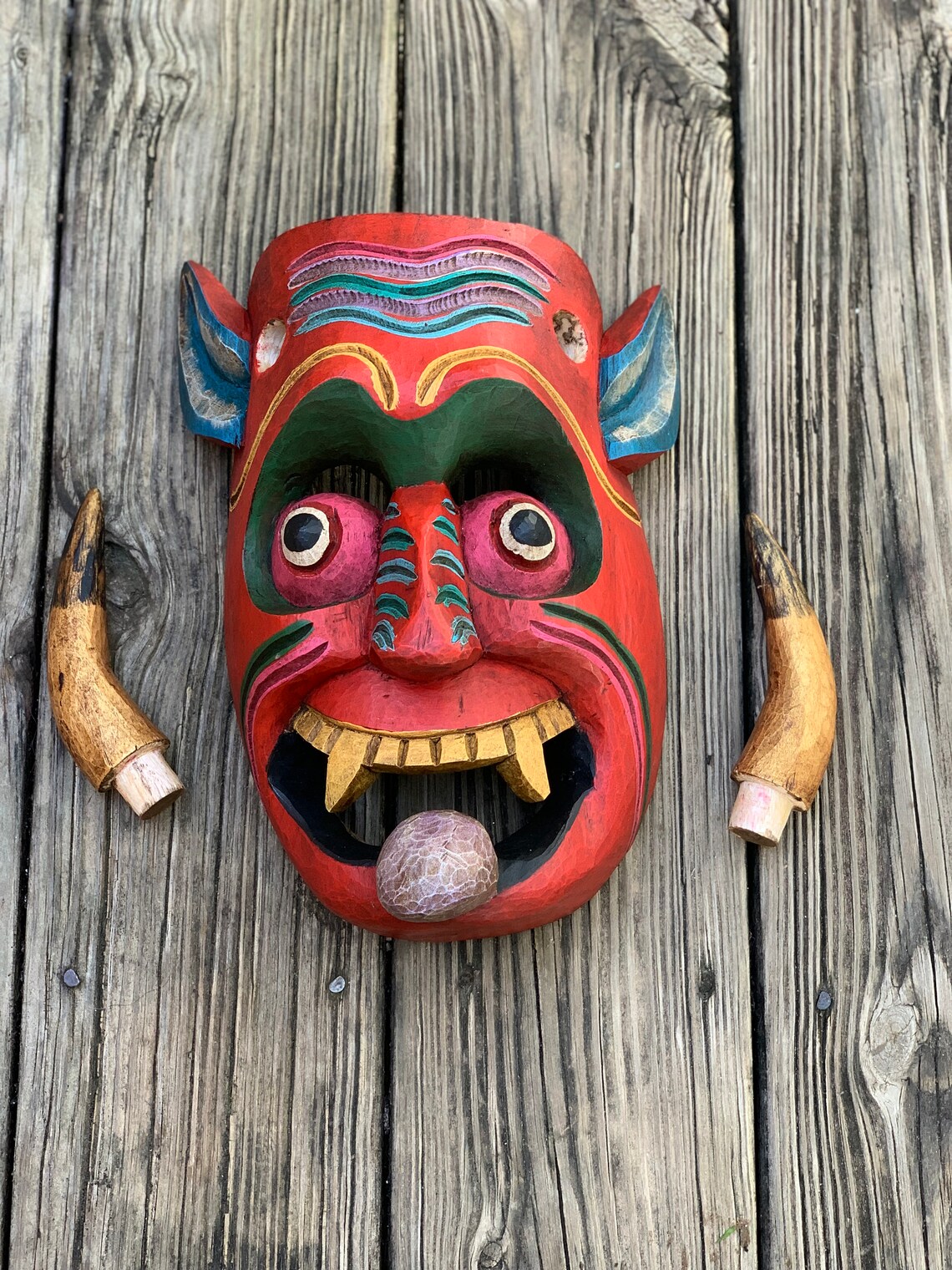 Golden demon wood mask demon mask devil mask-Halloween mask | Etsy