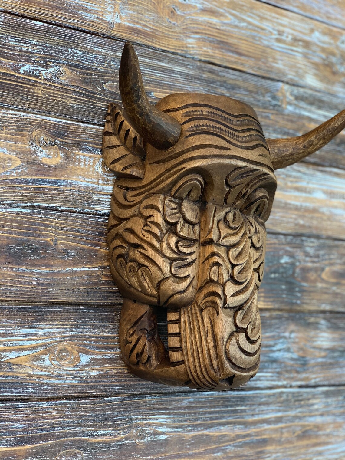 Wooden Bull Mask Devil Wood Mask Hand Carved Mask - Etsy